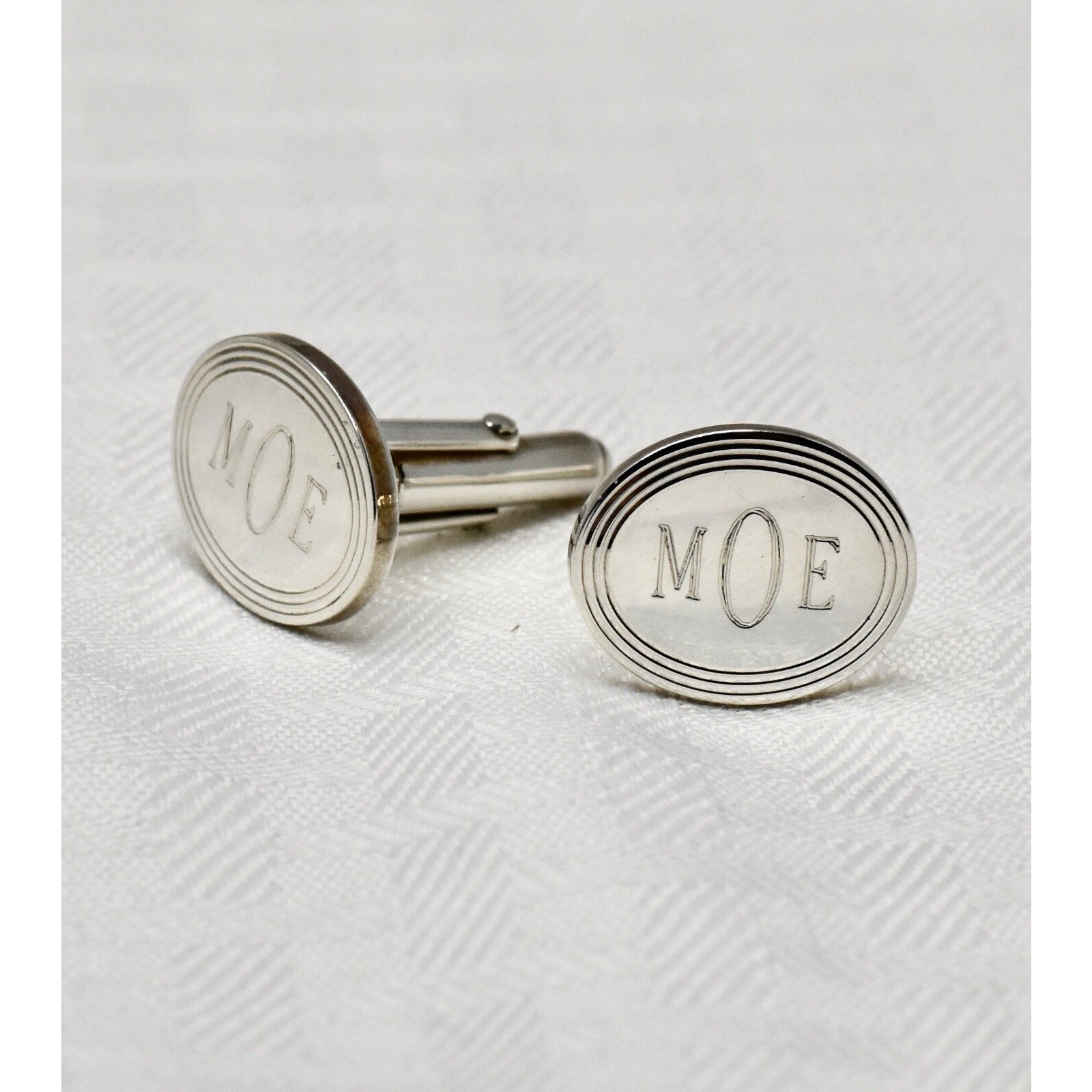 Tiffany & Co. Oval 925 Sterling Silver Engine-Turned Monogram Cufflinks