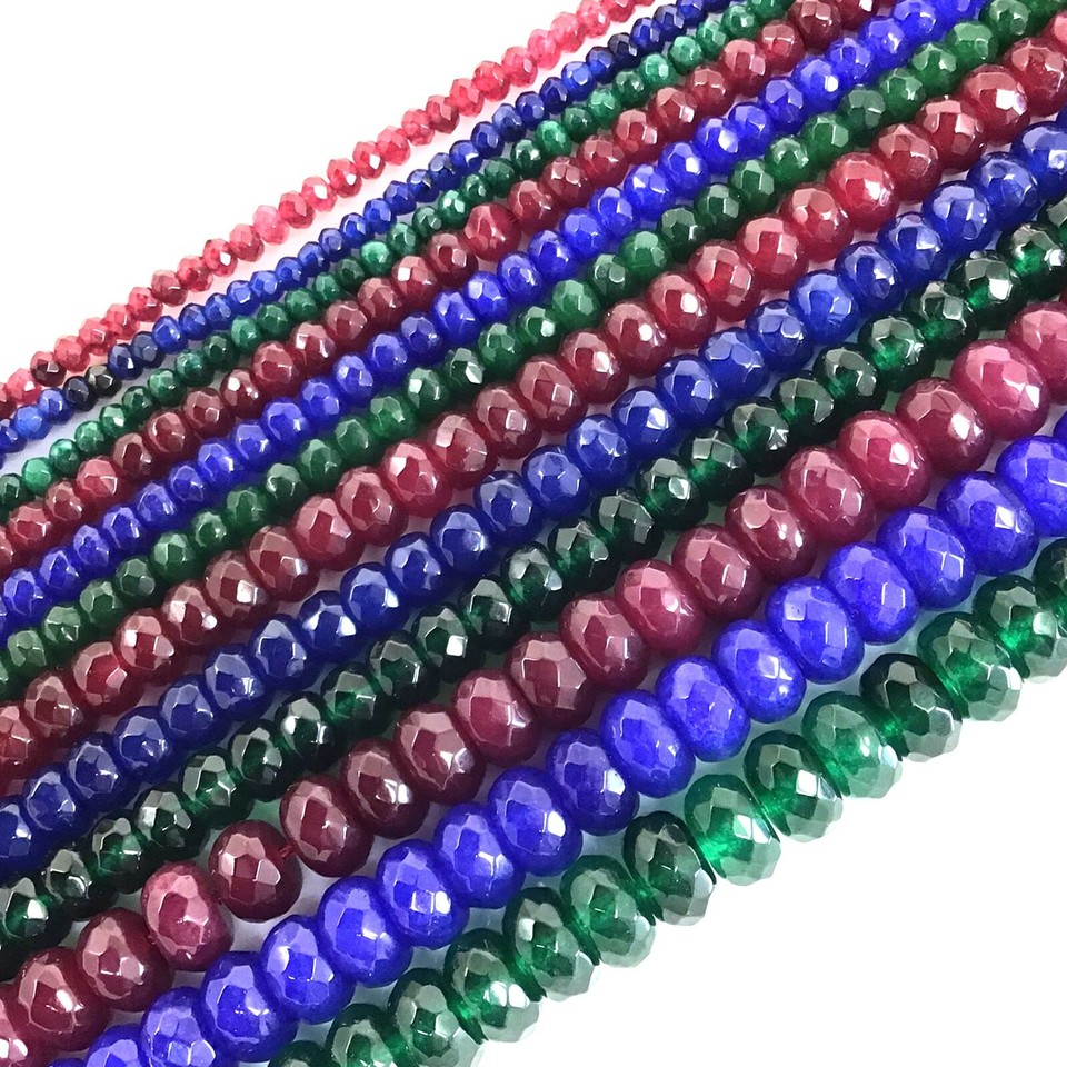 Red Jade,Blue Jade,Green Jade,Purple Jade Faceted Rondelle Bead 15" 4 6 ...