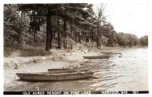 Postcard WI Hancock Idle Acres Resort Pine Lake Row Boats Shoreline ...