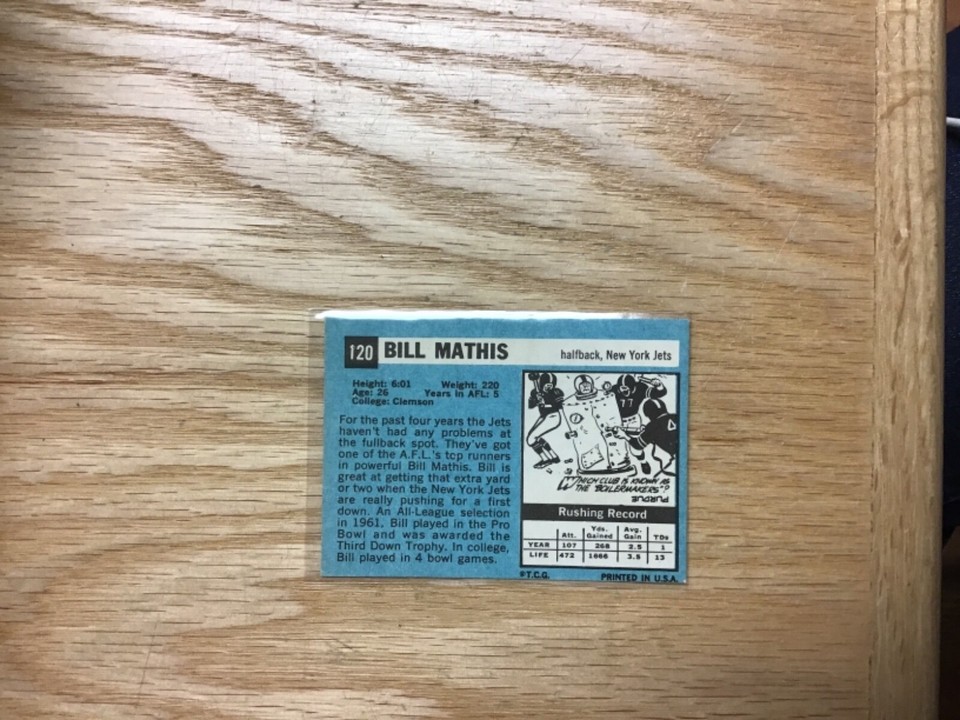 1964 Topps Football Bill Mathis New York Jets Card #120 | eBay