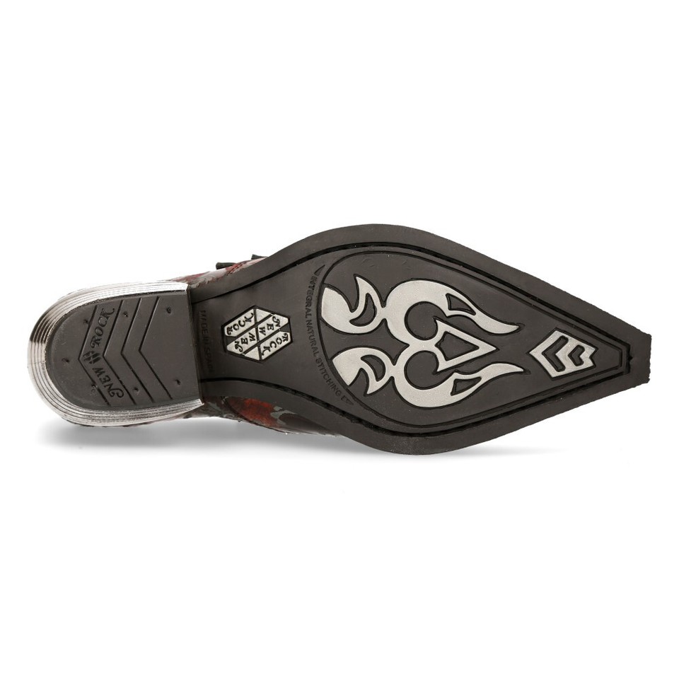 New Rock 7960-S5 Embossed Vintage Black, Red Leather Buckle Steel Heel ...