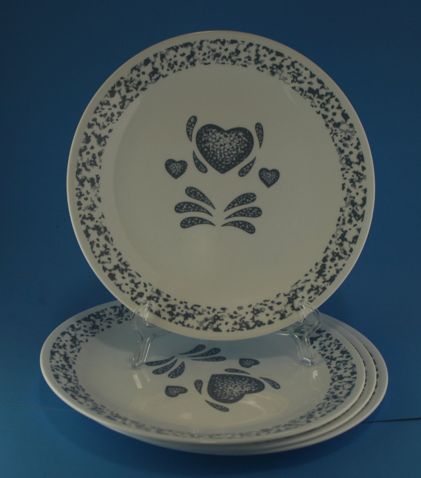 4 Corelle Blue Hearts 10.25" Dinner Plates ~~Very Nice | eBay