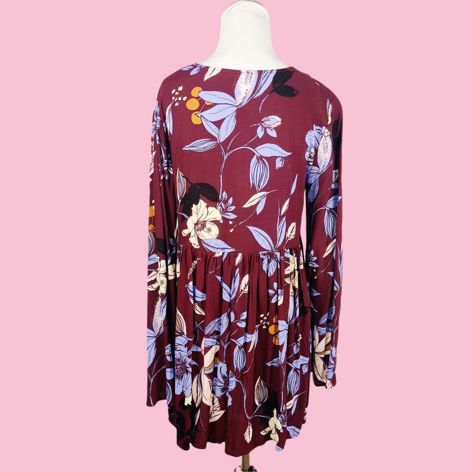 NWT Free People S Bella Floral Print Tunic Purple OB815445 boho fairy ...