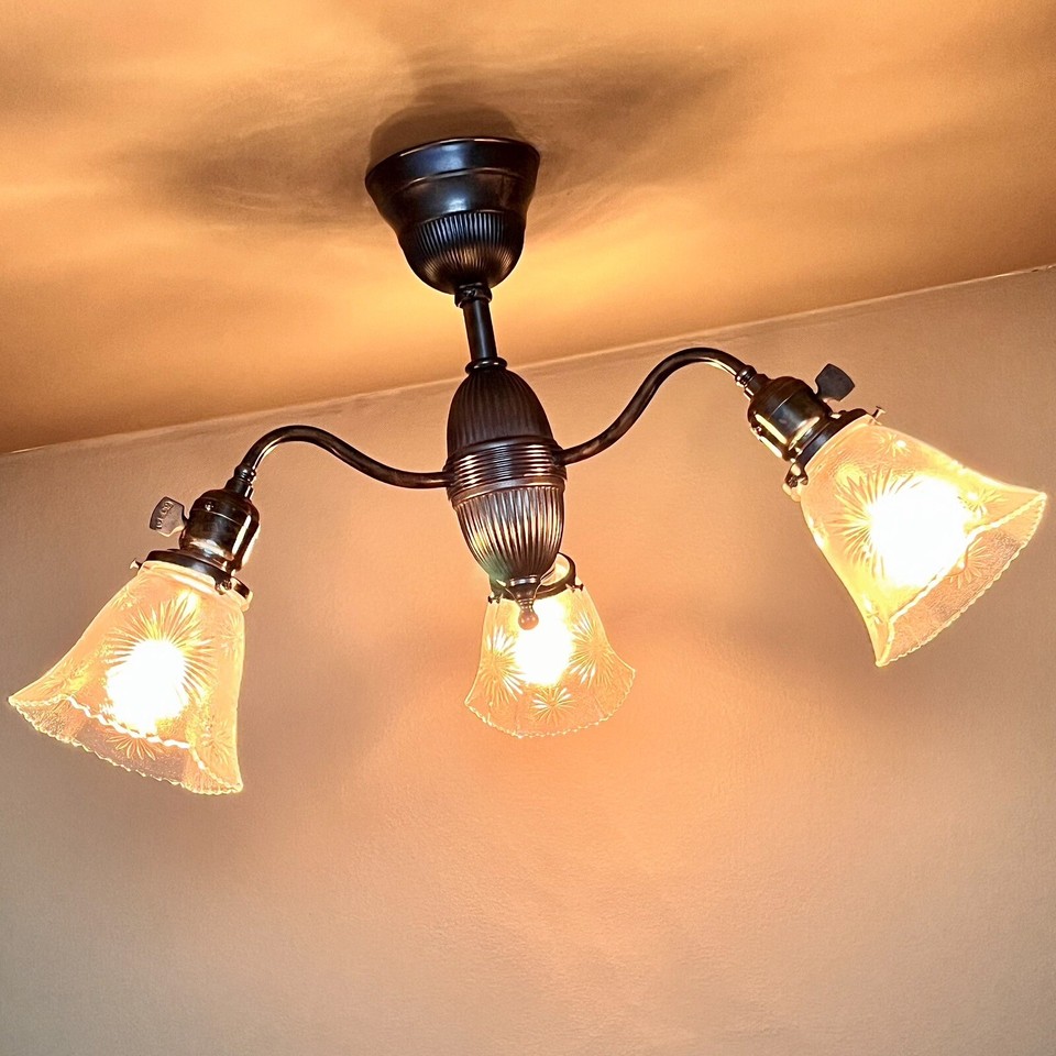 Vintage Lighting PAIR of Early Electric 1900’s 3 Arm Pendants ...