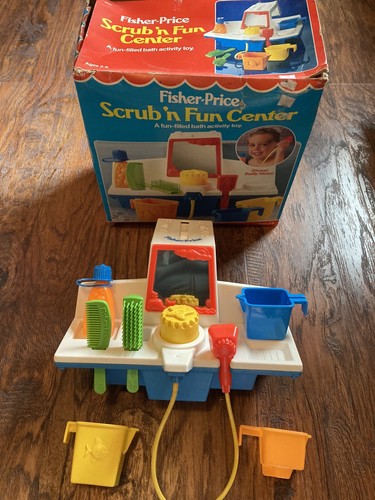 Complete Fisher-Price Scrub 'n Fun Center 1986 USA Brush Cup Soap w/Box ...