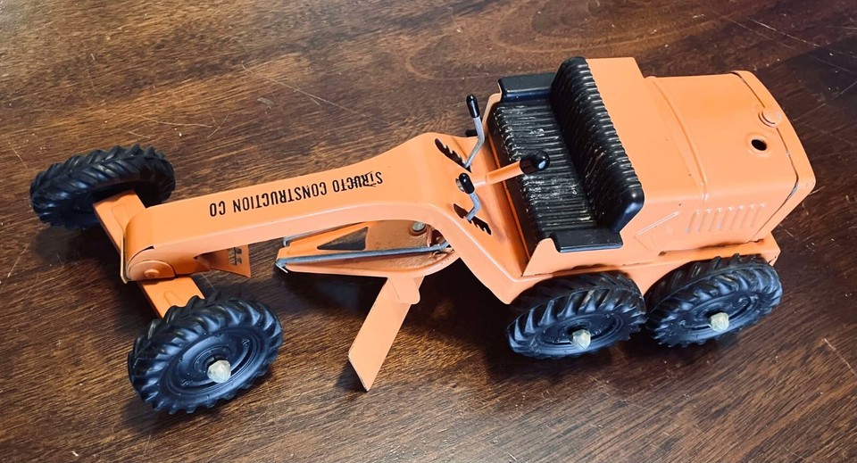 Vintage Structo Road Grader Toy! Orange Pressed Metal! Working Plow ...