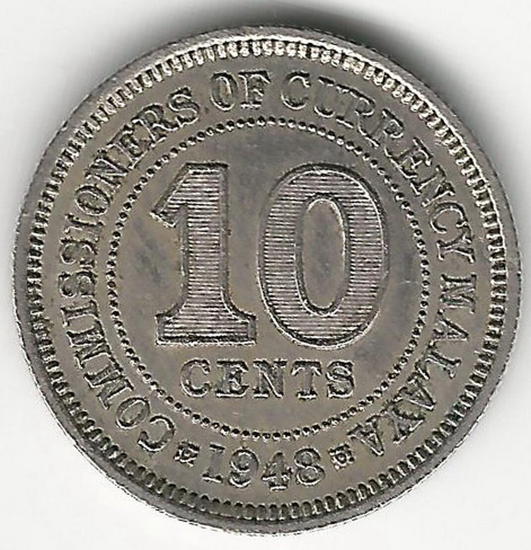 1948 MALAYA 10 CENTS KING GEORGE 6th - VERY NOICE COIN US SELLER - FREE ...