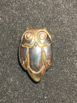 Liz Claiborne Two Tone Owl Brooch Pin Rhinestone Eyes | eBay