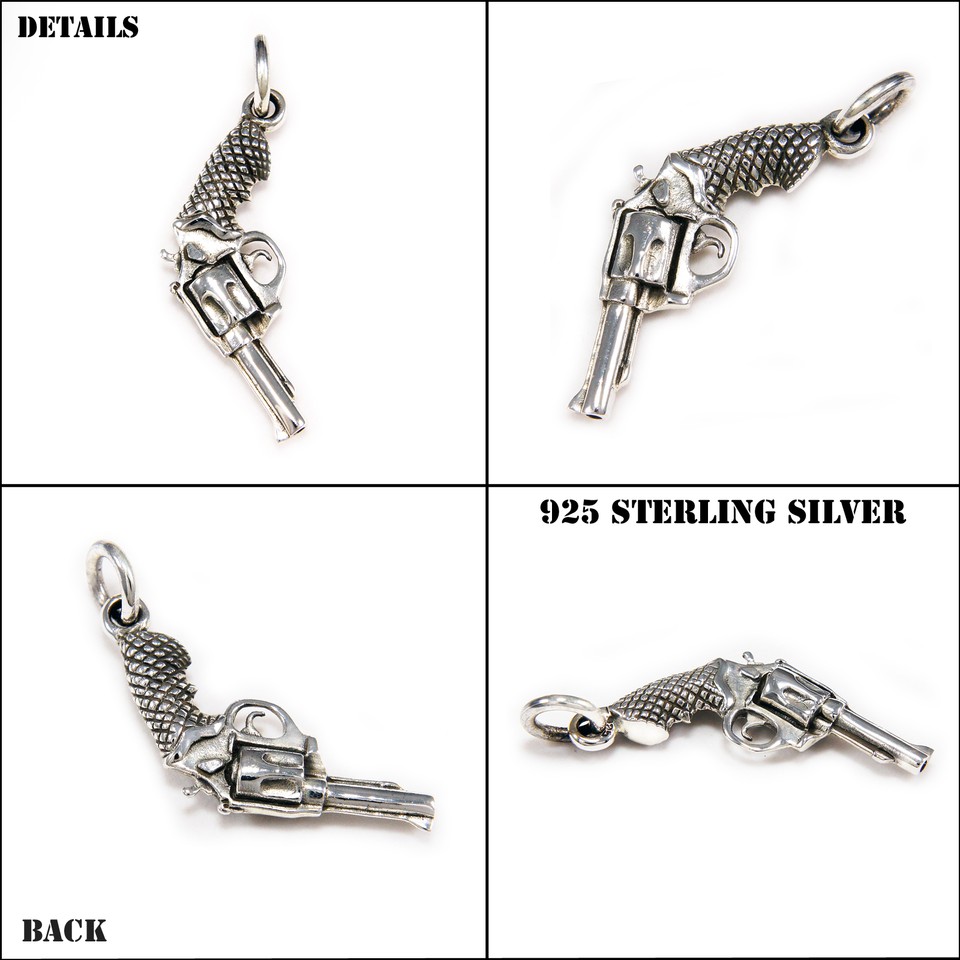 REVOLVER GUN PISTOL 925 STERLING SILVER BIKER GOTHIC CHARM CHARM ...