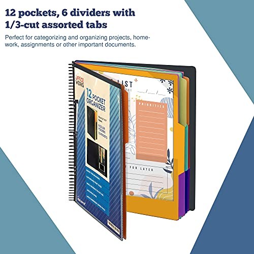 12 Pocket Spiral Subject Organizer with 6 Dividers, Folder Organizer ...
