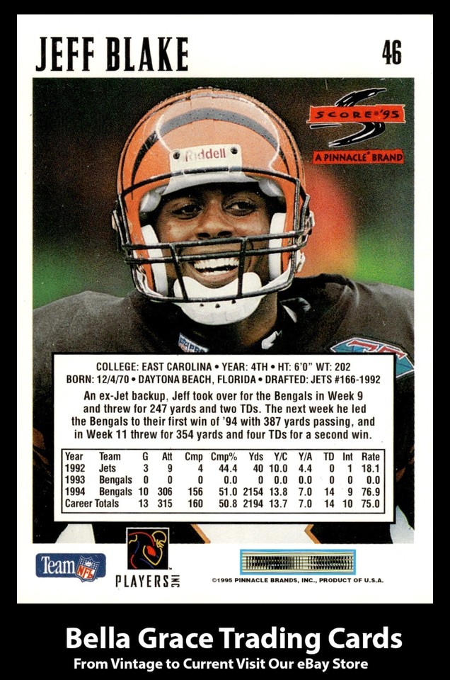 1995 Score Jeff Blake #46 Cincinnati Bengals Rookie NFL Football | eBay
