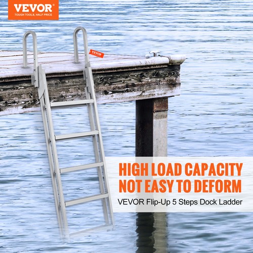 VEVOR Aluminum Dock Ladder Flip-Up Boat Dock Ladder 5 Steps with 350lbs ...