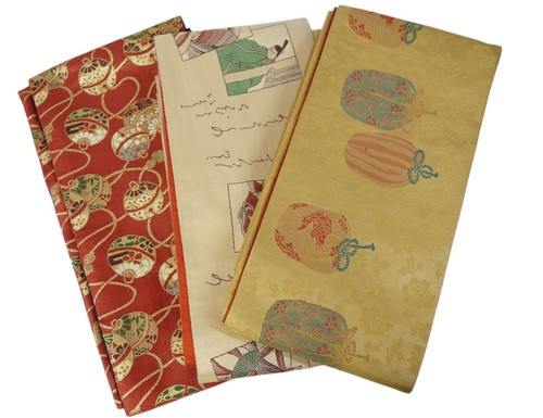 Japanese NAGOYA OBI 3pcs kimono OBI Traditional Japanese Patterns Red ...