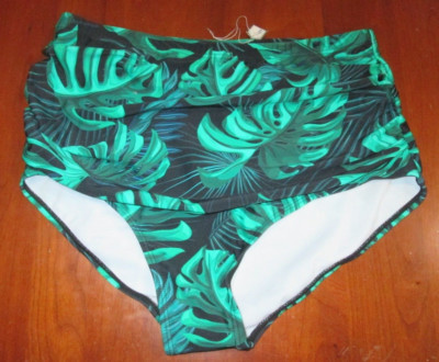 NWOT Green & Black Leaf Pattern Bikini Bottom Womens Size M Cinched ...