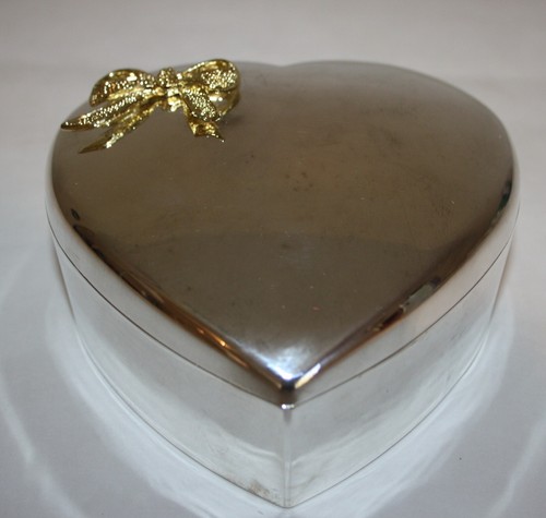 Davco Silver Plate Heart Trinket Box with Gold Metal Bow 5" X 5" | eBay