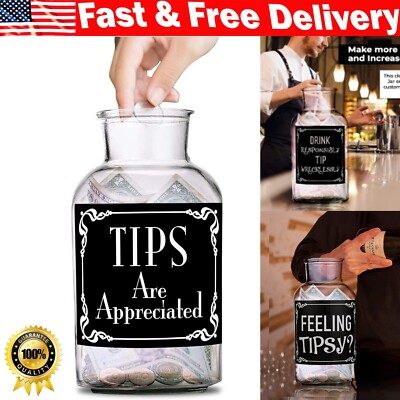 New Glass Tips Jar Tip Box Bartender Bars Money Container Bucket For ...