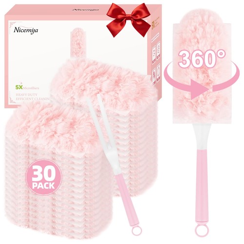 30 Count Pink Duster Refills Compatible with Swiffer Handle, 360° Multi ...