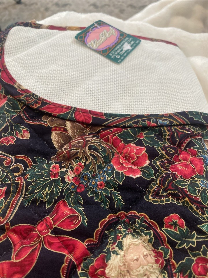 NWT Charles Craft Christmas Stocking St Nick Bows Quilted Cross Stitch cuff 17” | eBay