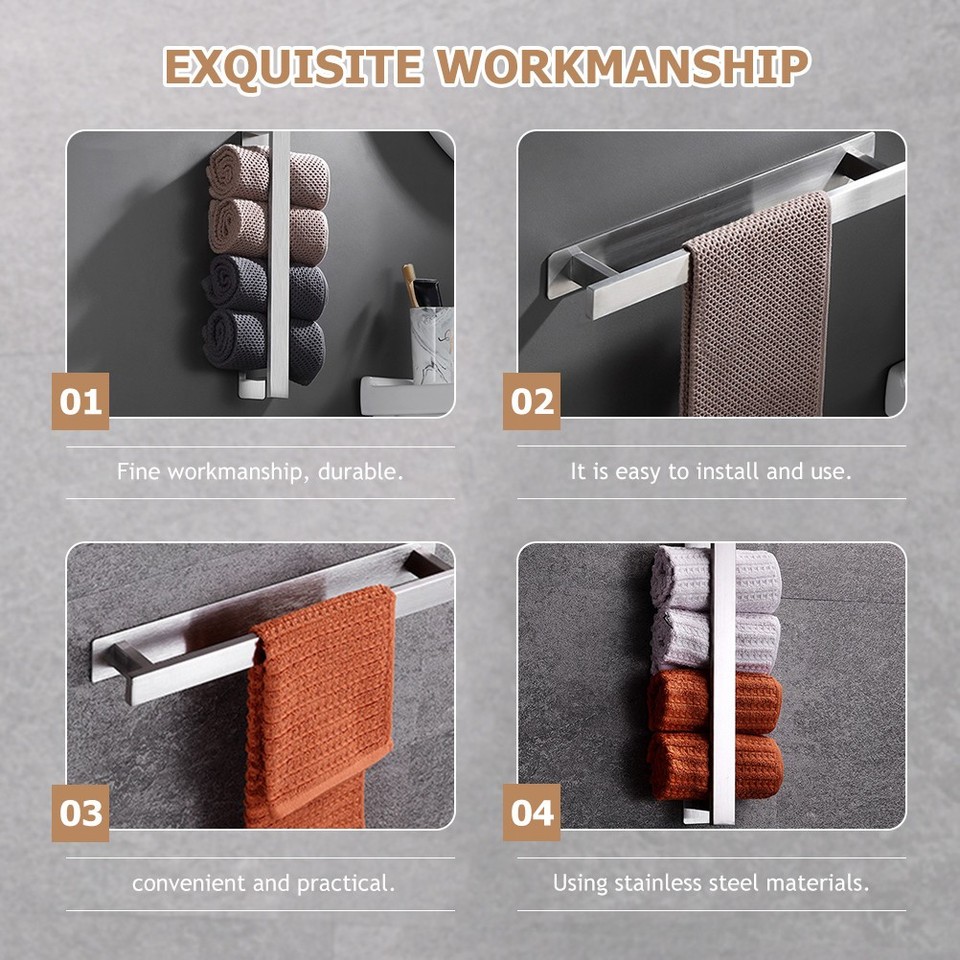 No Punch Towel Rack Towel Holder Stainless Steel Towel Bar for Bathroom ...