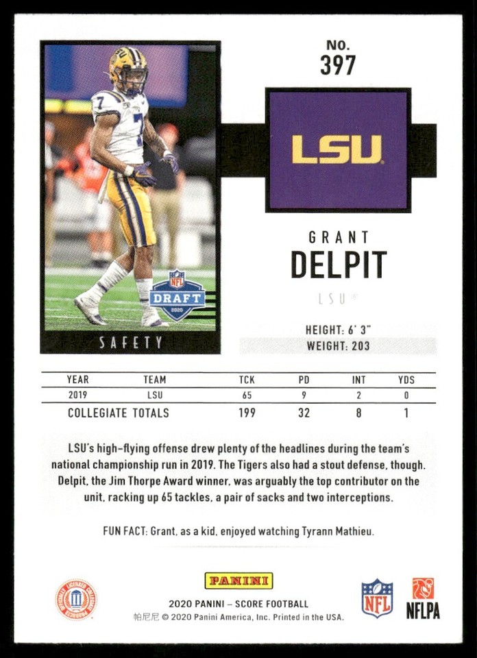 2020 Score Red Grant Delpit Rookie LSU Tigers #397 | eBay