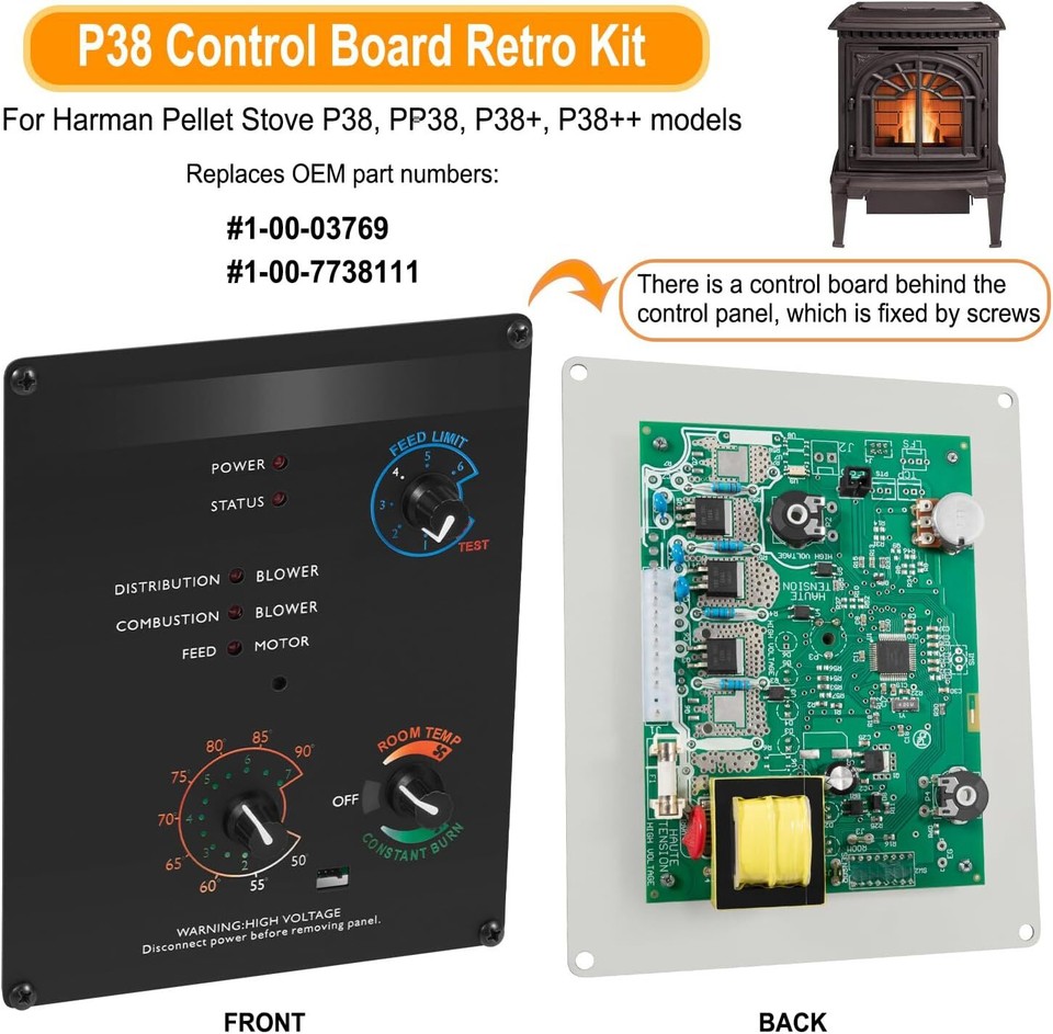 P38 Control Panel Upgrade Kit w/ Circuit Board For Harman Pellet Stove ...