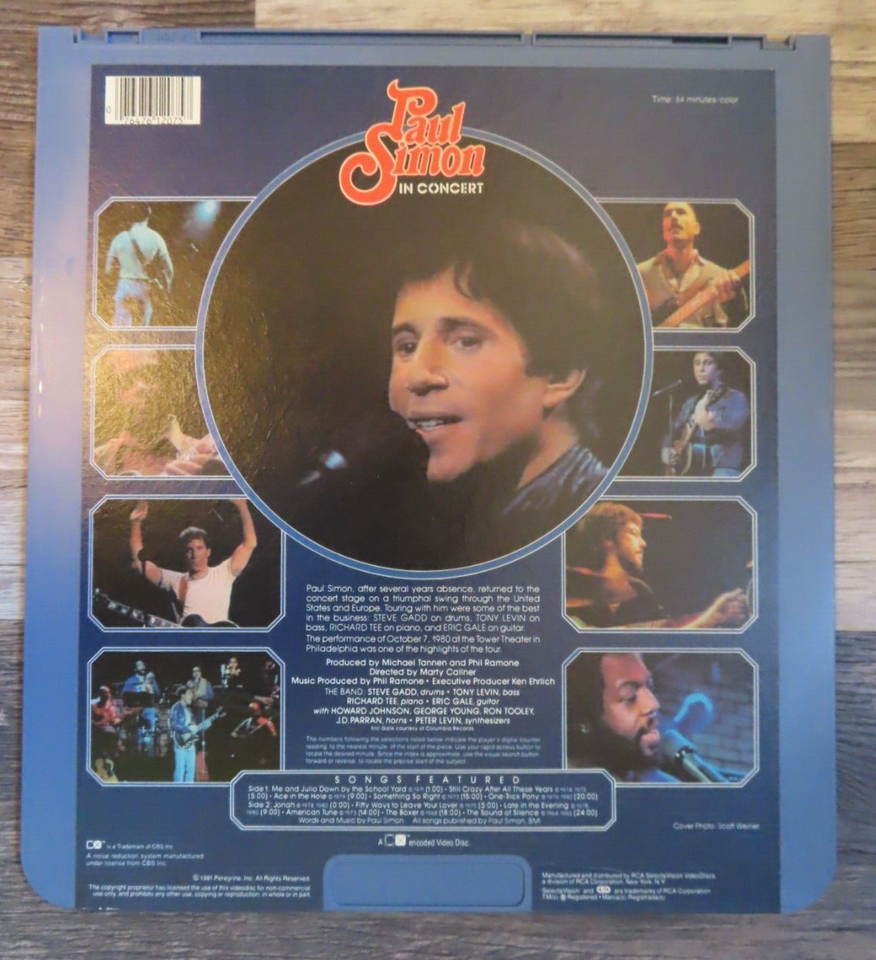 PAUL SIMON IN CONCERT CED Capacitance Electronic Video Disc RCA STEREO ...