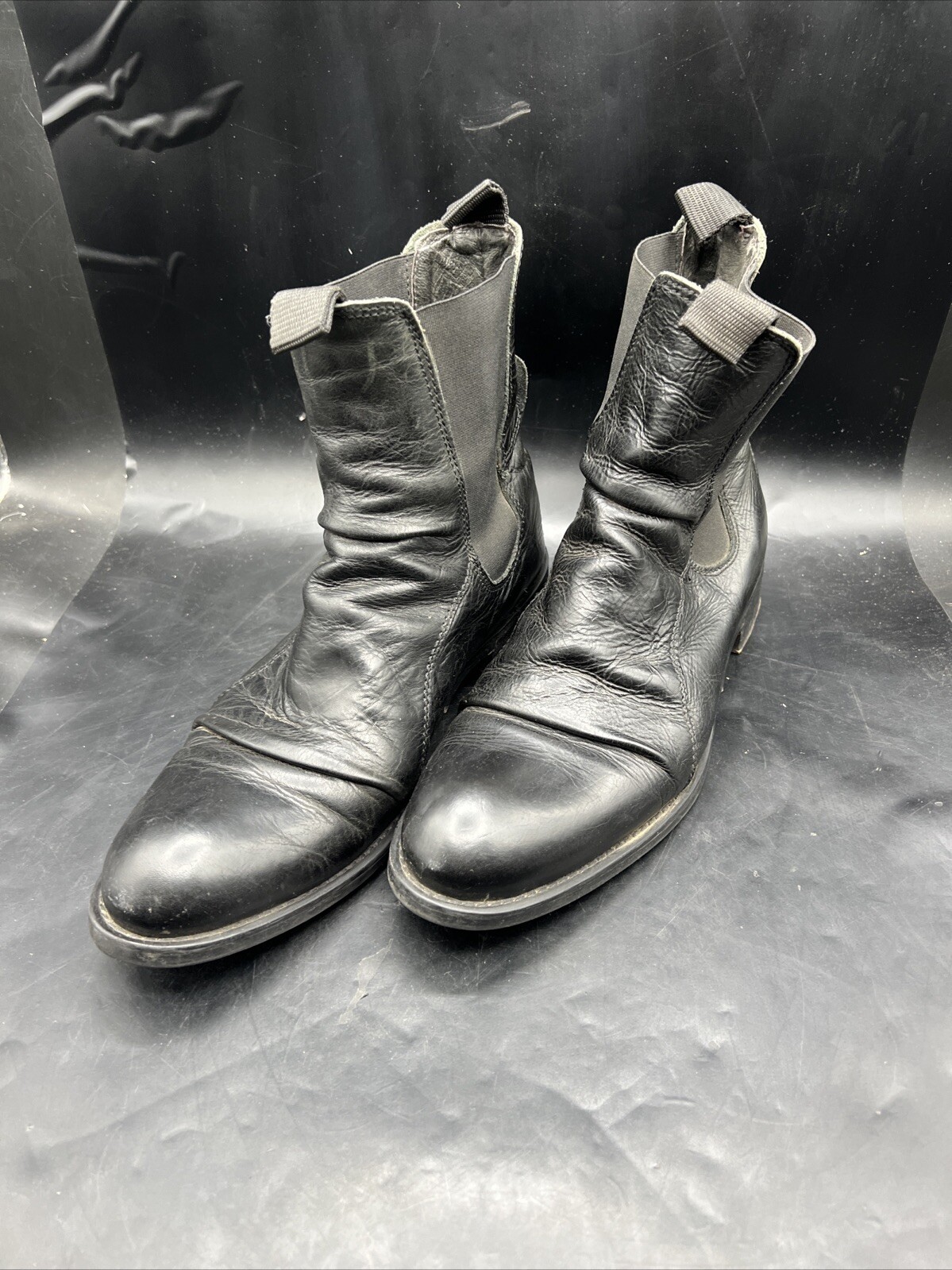 BRONX Black Genuine Leather Slip On Ankle Chelsea Men… - Gem