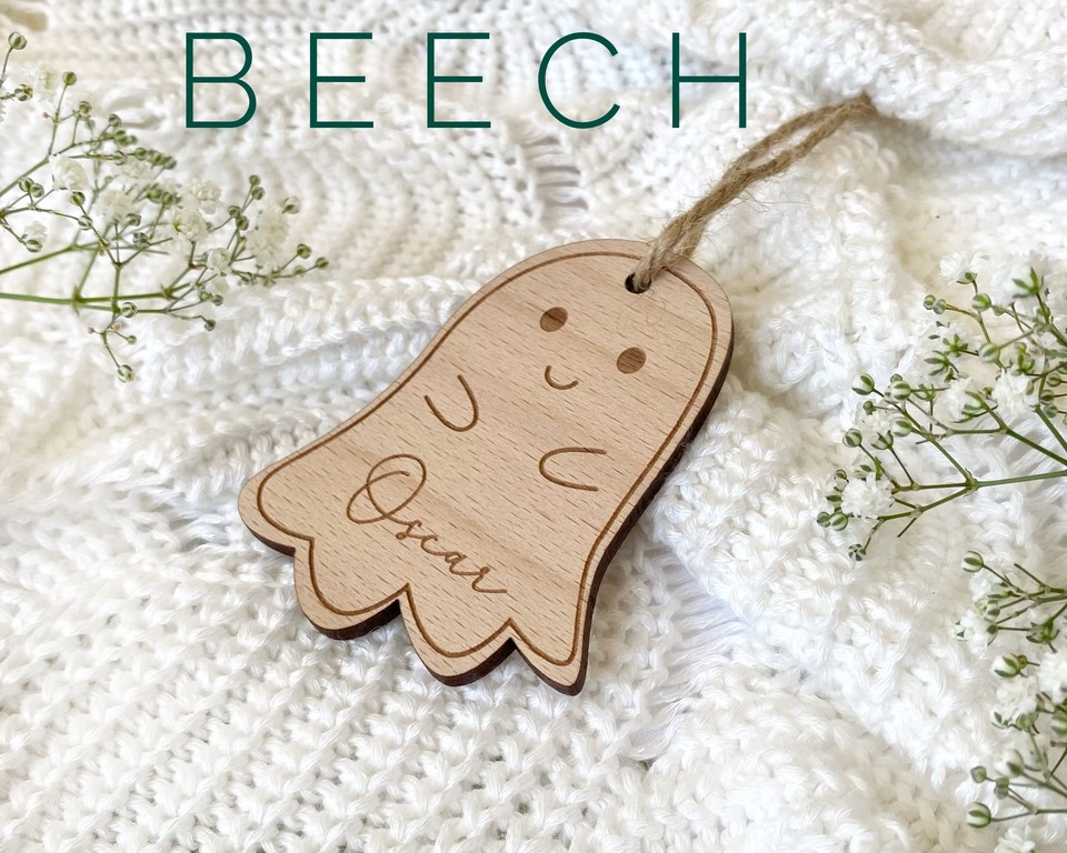 Personalised Engraved Halloween Ghost Name Tag | Baby's First Halloween ...