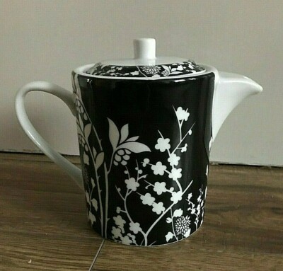 New Waterside Fine China Coffee Tea Pot Striking Black And White Design ...