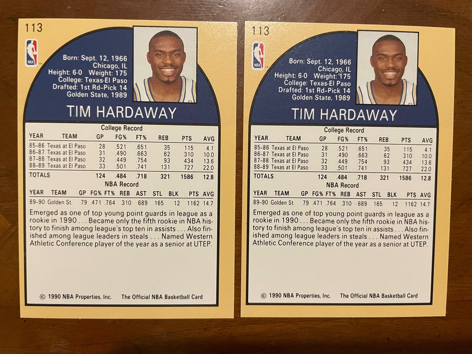 1990-1991 NBA Hoops Tim Hardaway Golden State Warriors #63 Rookie Card ...