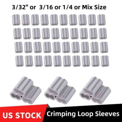 Multi-size 3/32"-1/4'' Alum Crimping Loop Sleeves Cable Crimp Wire Rope ...