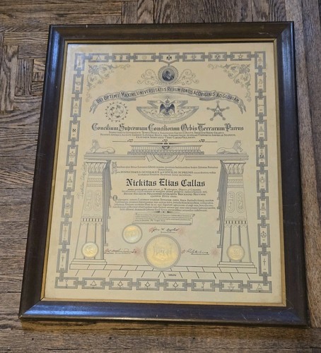 1941 Masonic Scottish Rite Concilium Supremum Conciliorum Certificate ...