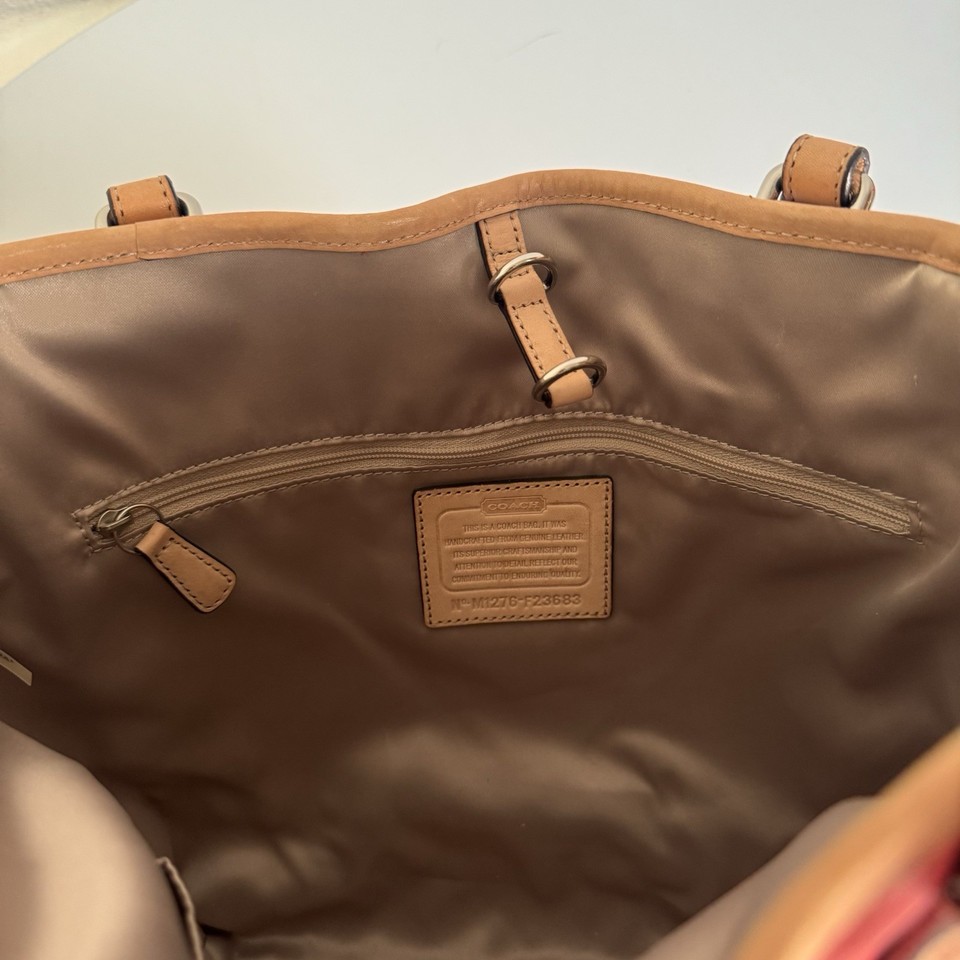 Coach Park Tote Bag Smooth Leather Coral Blue White F23683 Color Block ...