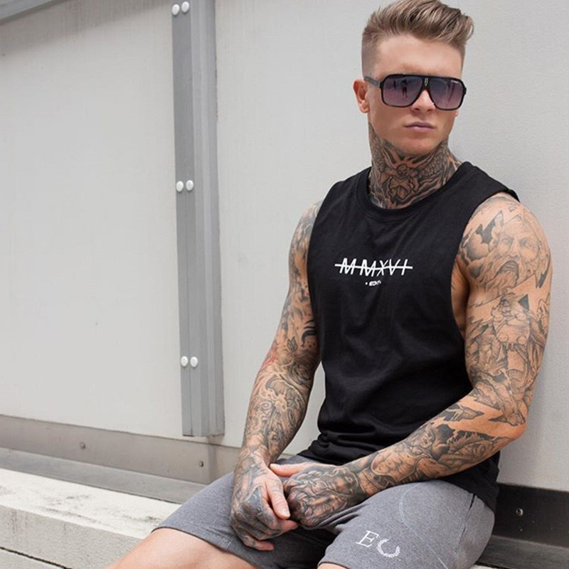 Men Letter Pure Deep Cut Gym Bodybuilding Muscle Training Cotton Tank ...