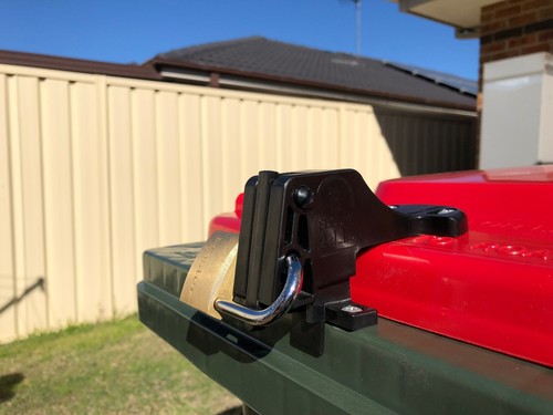 Wheelie bin lock, wheelie bin, wheelie bin lid lock, gravity lock, bin ...