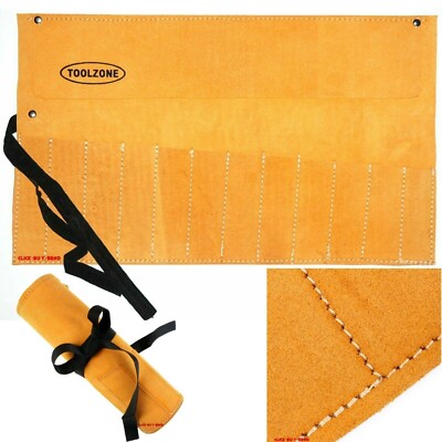 HEAVY DUTY SUEDE LEATHER 12 POCKET CHISEL TOOL ROLL CARPENTER JOINER ...