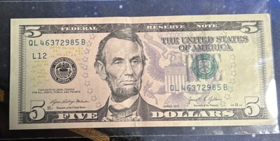 2021 Broken Ladder Serial Number 2-9 Five Dollar Bill QL46372985B ...