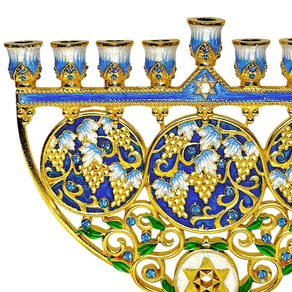 Blue and Gold Enamel Menorah Ornate Jeweled Menorah Hanukkah Gift ...