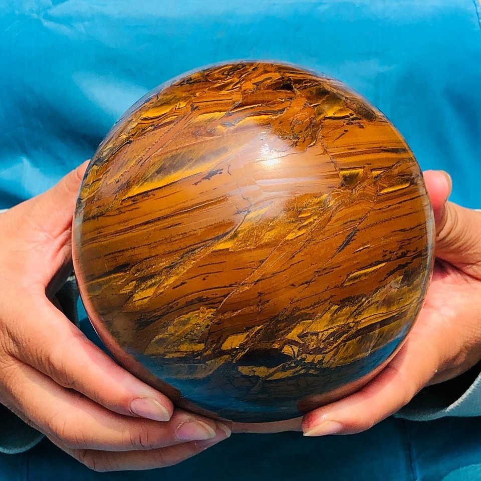 6.55LB Rare NATURAL Yellow tiger eye quartz crystal ball Healing stone ...