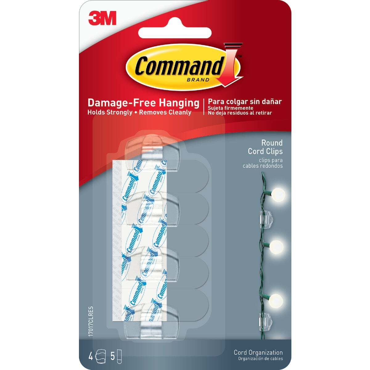 Command Clear Round Cord Clips; 4 Clips, 5 Strips 17017CLR-4PK Command ...