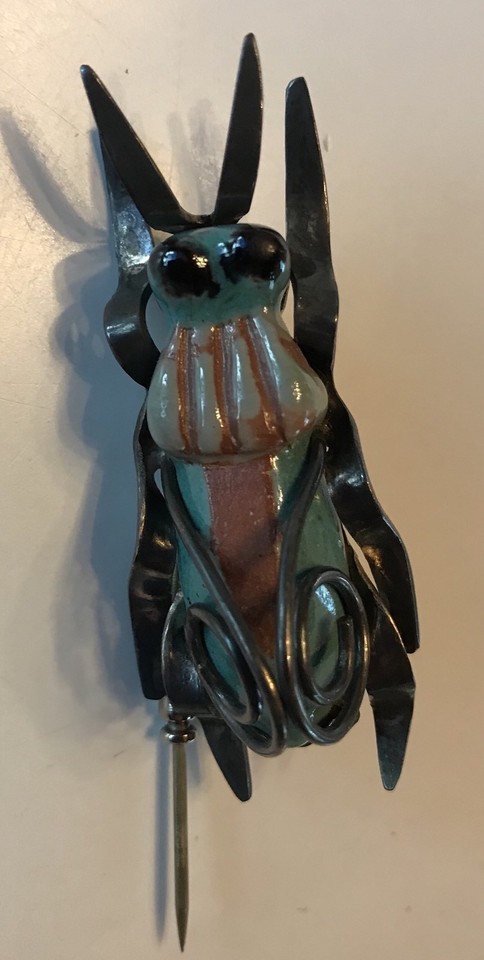 UNUSUAL VINTAGE CERAMIC & CHROME CRICKET OR GRASSHOPPER INSECT STICK ...