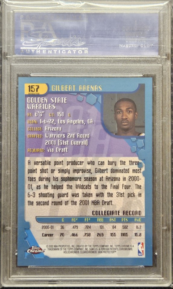 Gilbert Arenas 2001 Topps Chrome Rookie Refractor RC #157 PSA 9 Mint ...