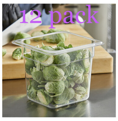 12 PACK 1/6 Size Clear Plastic Steam Prep Table Food Pan 6" Deep ...