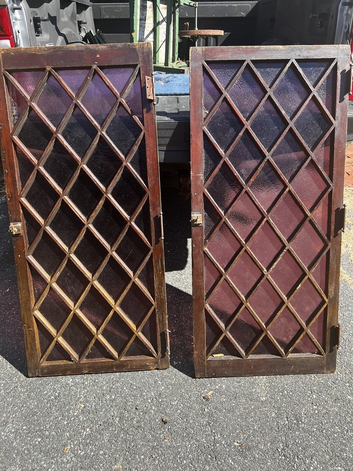 antique c1900 MISSION style TUDOR diamond pane casement window Purple ...