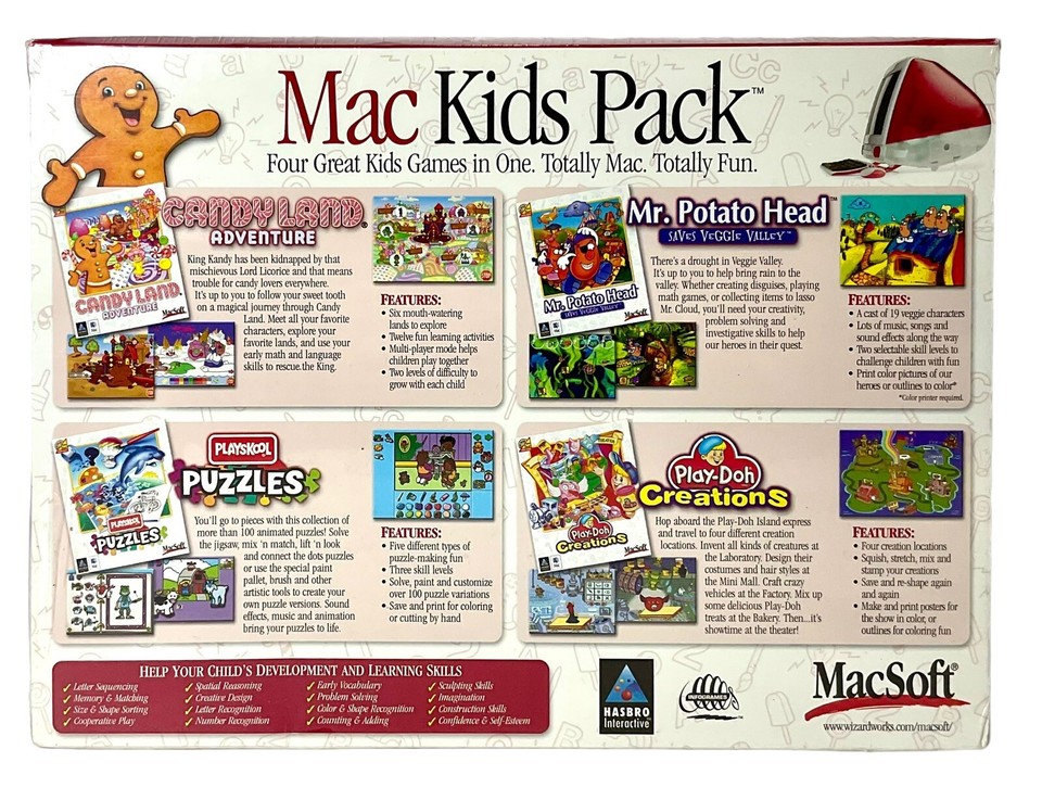 Vintage 2000 PC Games Computer “Mac Kids Pack” Hasbro Candyland Potato ...