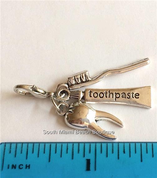 Silver Dental Charms Tooth Brush Paste Teeth Dentist Hygienist ...