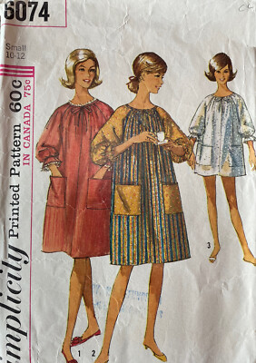 60s Vtg Simplicity Pattern #6074 Misses' 1-PC Pop-In Long or Short ...