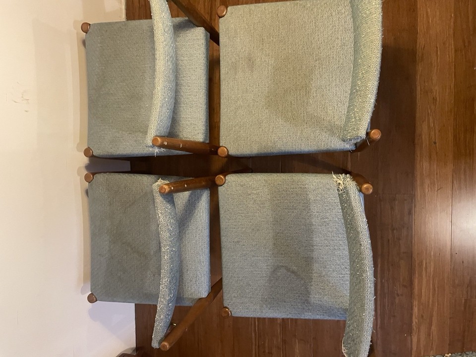 Mid Century Teak 70s Dining Chairs With Teal Upholstery X 4 | eBay UK