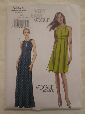 Vogue 8574 Very Easy Dress Pattern Size 6-12 Pockets Knee Length or ...