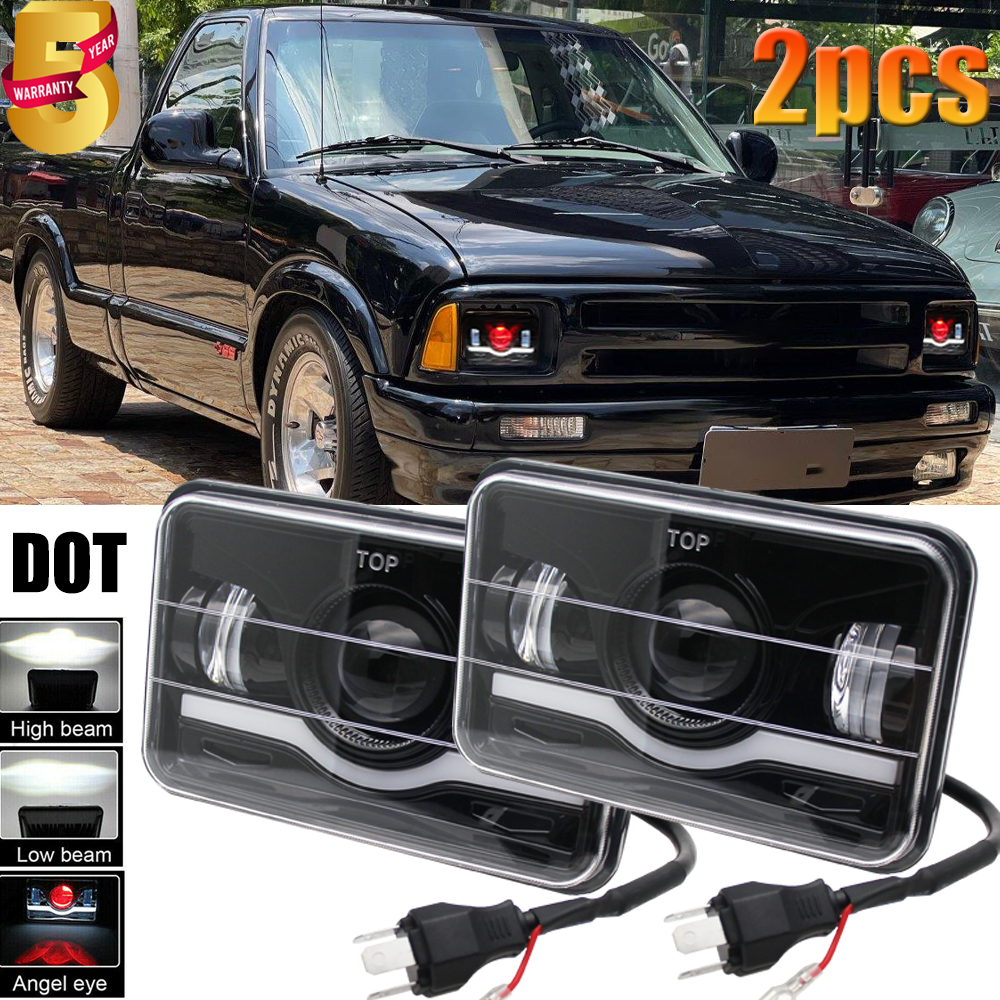 Pair 4x6" LED Headlights Halo DRL Hi-Lo Beam For Chevrolet S10 1995 ...